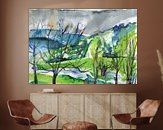 Ontmoeting tussen blauw, grijs en groen van ART Eva Maria op canvas, behang en meer